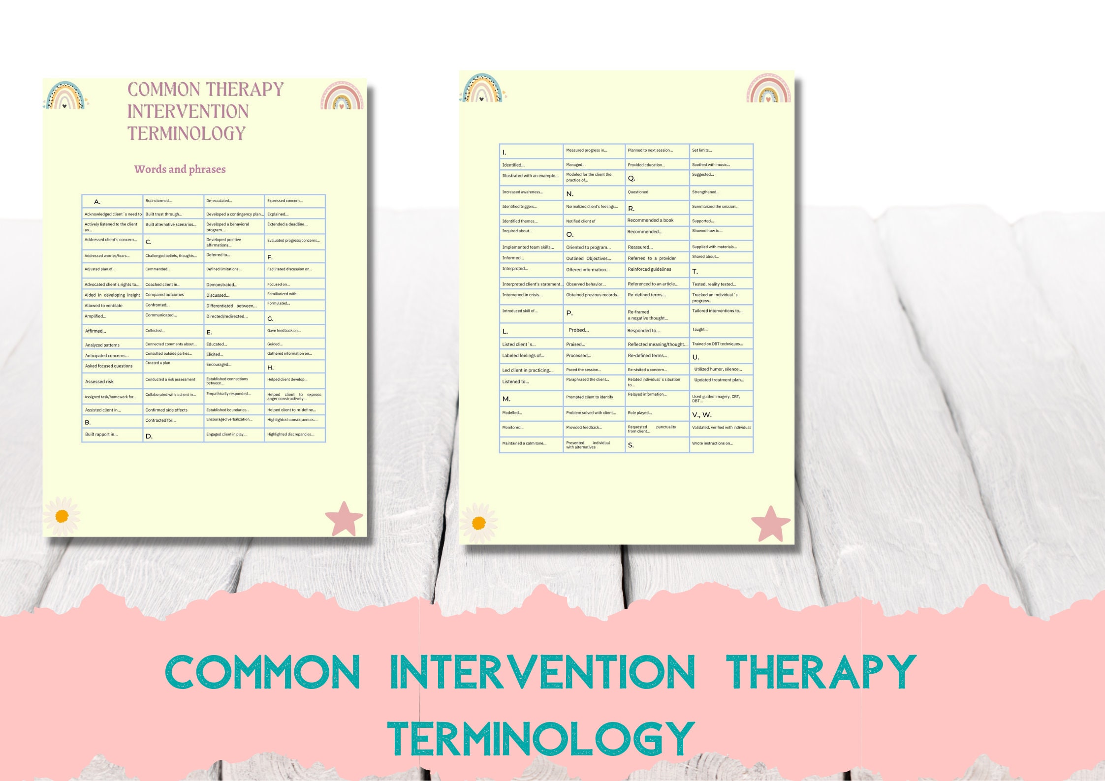 Therapy Interventions List Clinical Terms Cheat Sheet - Etsy