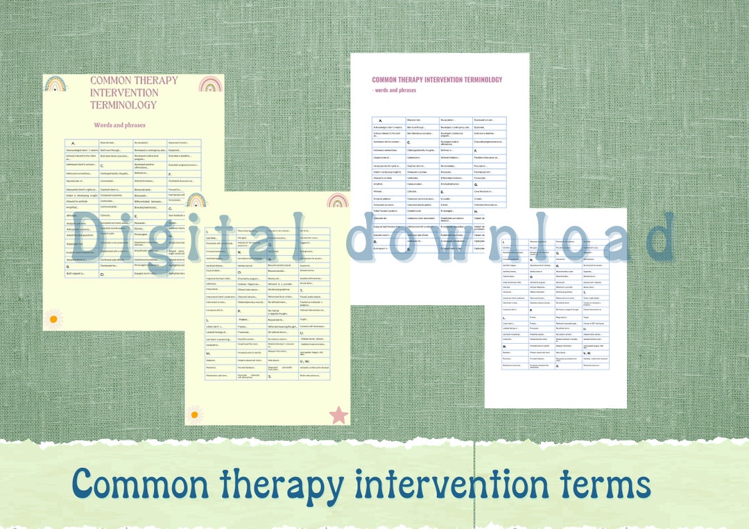 Therapy Interventions List Clinical Terms Cheat Sheet - Etsy