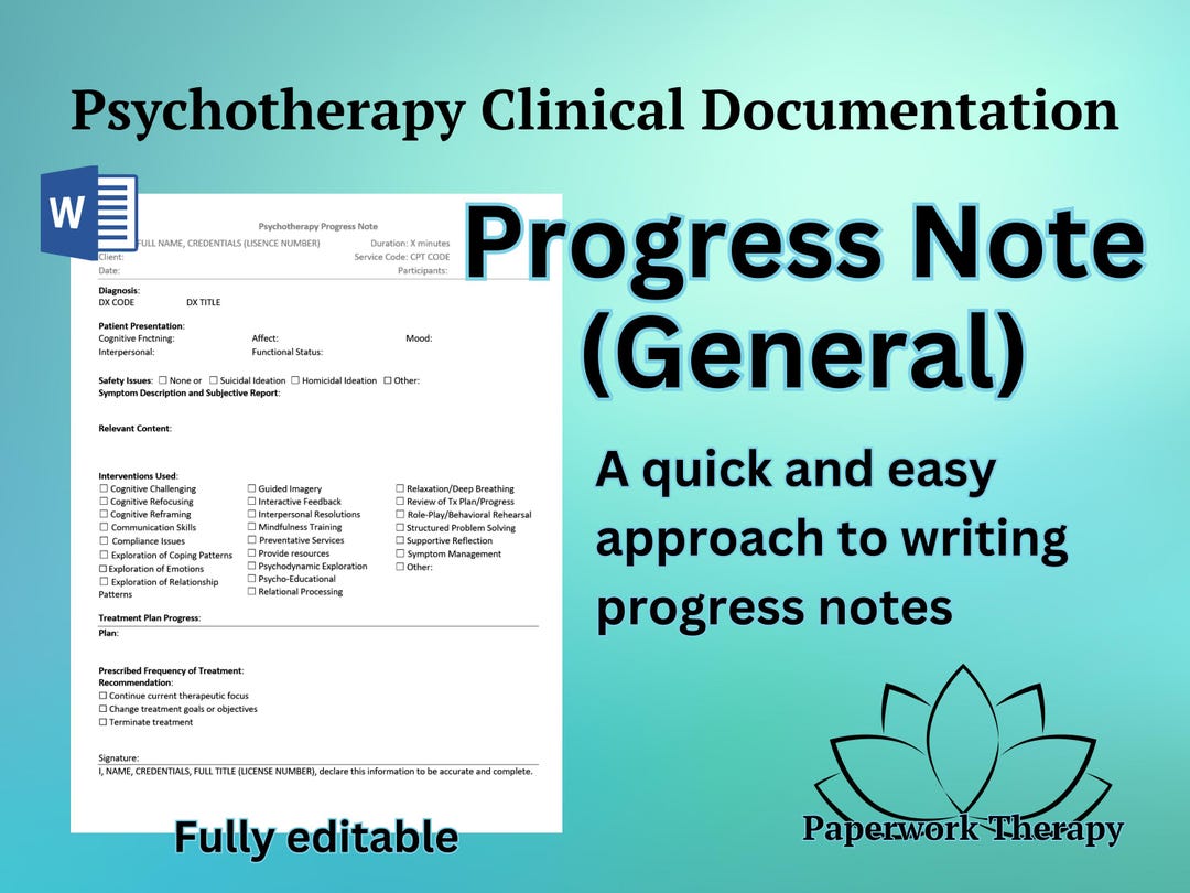 Progress Note (general) - Psychotherapy Clinical Documentation - Etsy