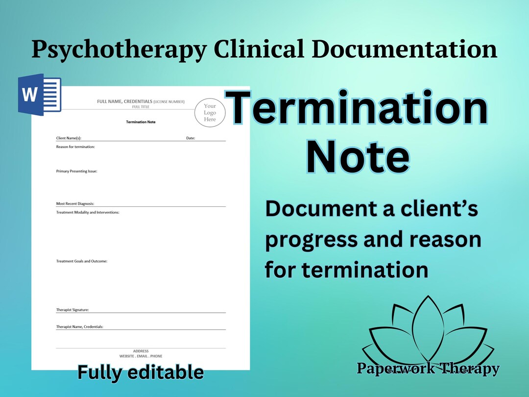 Termination Note - Psychotherapy Clinical Documentation - Etsy