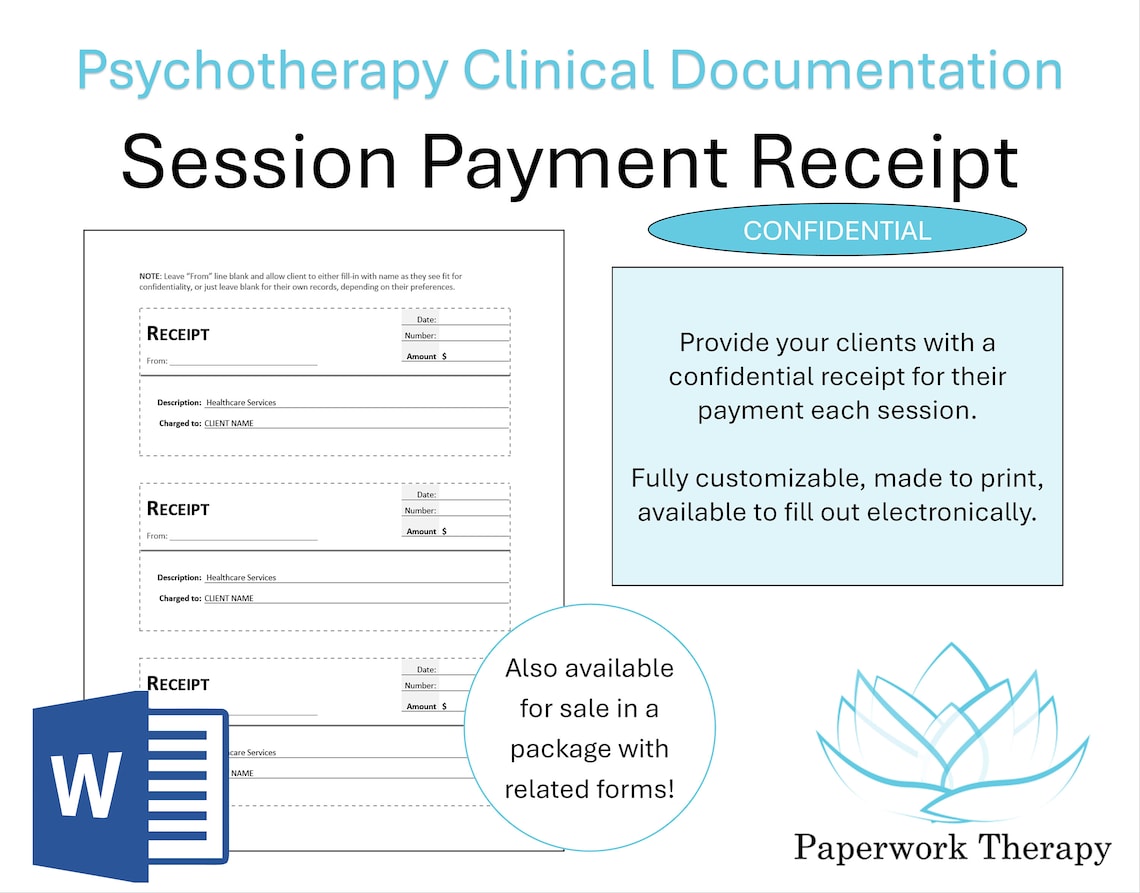 Therapy Form Session Receipt confidential - Etsy