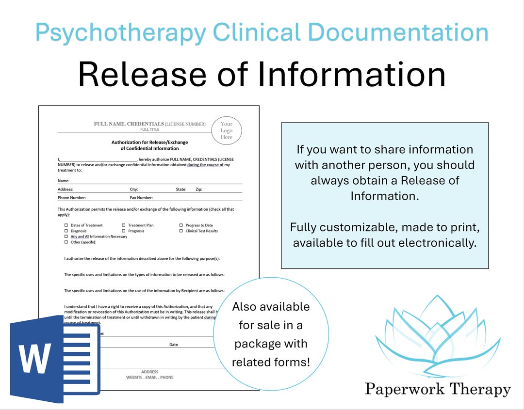 Therapy Form Release of Information - Etsy