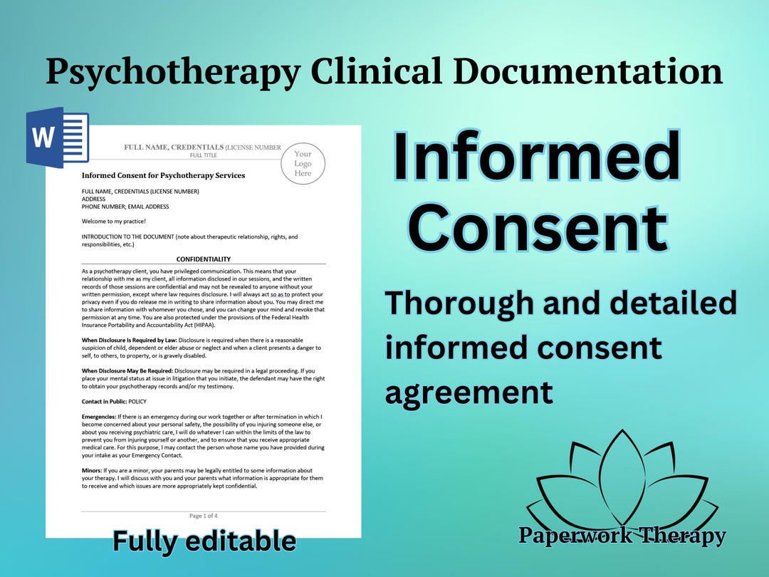 Informed Consent - Psychotherapy Clinical Documentation - Etsy