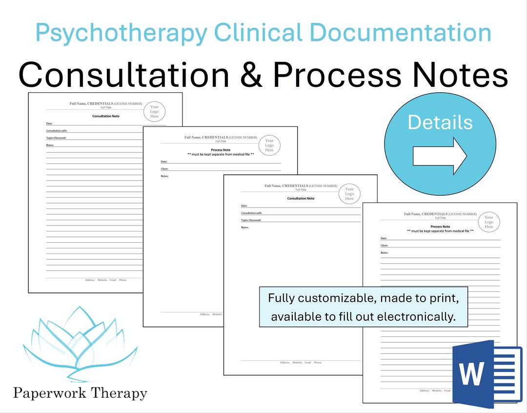 Therapy Forms Consultation and Process Notes - Etsy