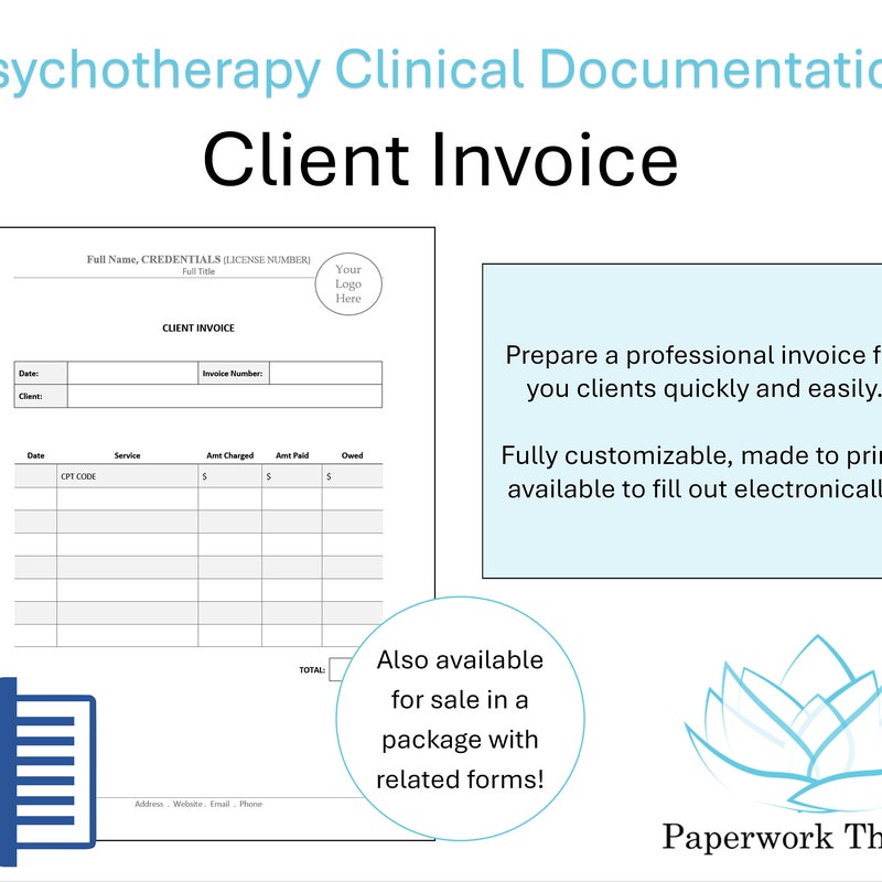 Therapy Invoice Template - Etsy