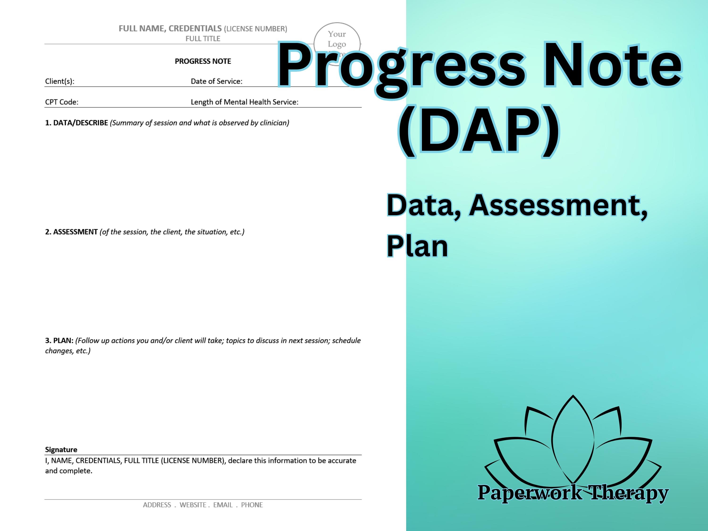 Progress Note (DAP) - Psychotherapy Clinical Documentation - Etsy