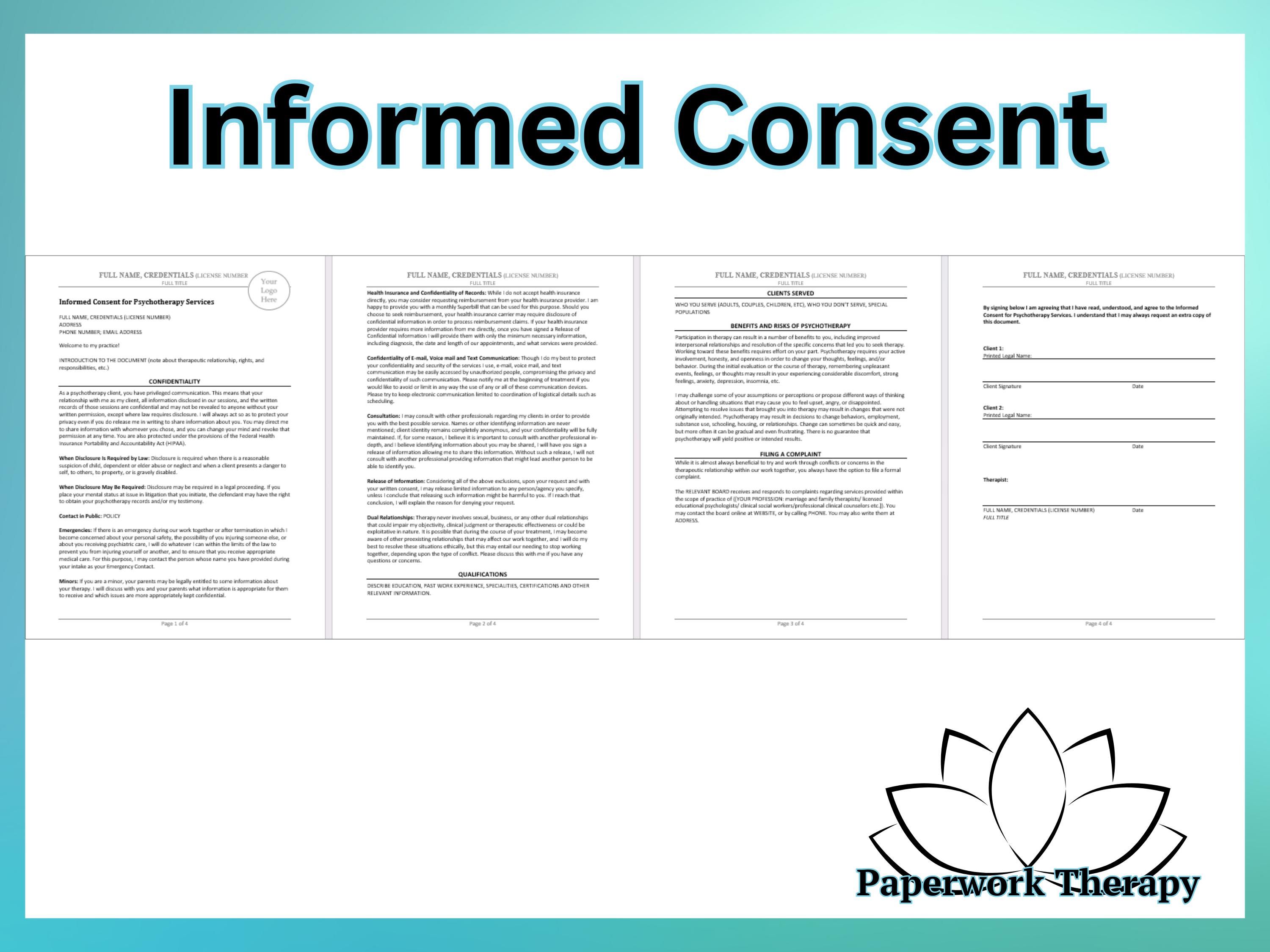 Consent Form Package - Psychotherapy Practice Forms - Etsy