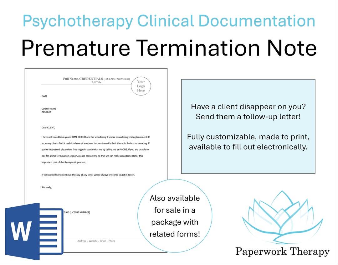 Therapy Form Premature Termination Note - Etsy