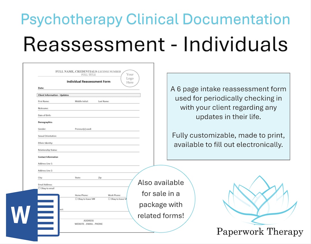 Therapy Form Reassessment Form individuals - Etsy