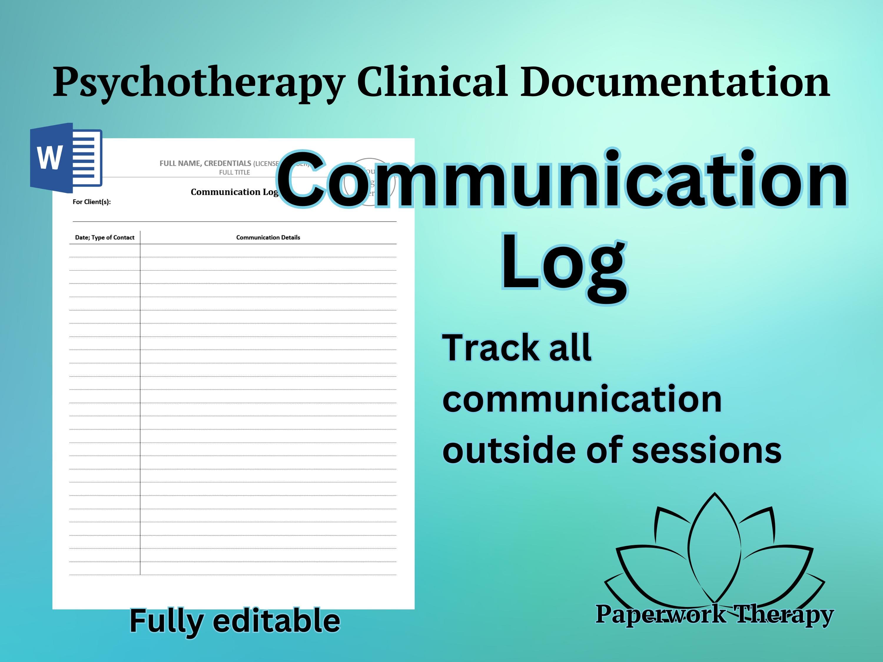 Communication Log - Psychotherapy Clinical Documentation - Etsy