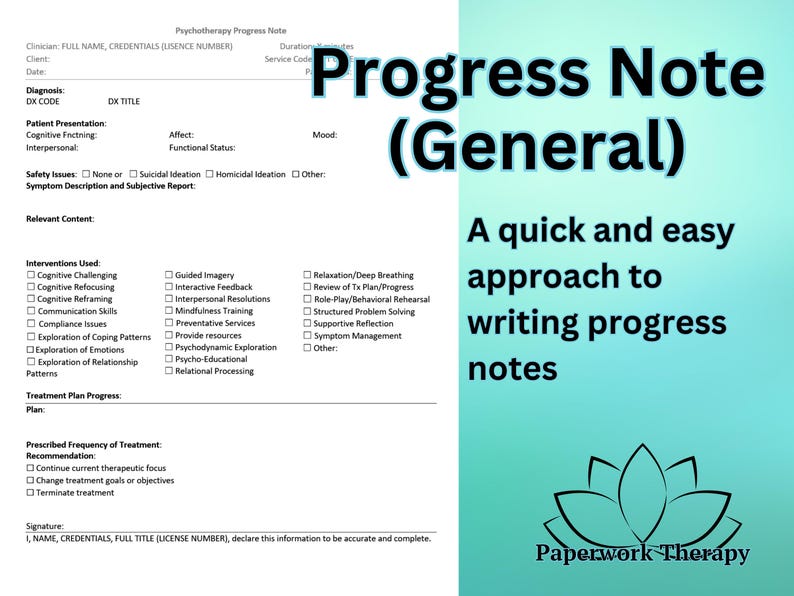 Progress Note (general) - Psychotherapy Clinical Documentation - Etsy
