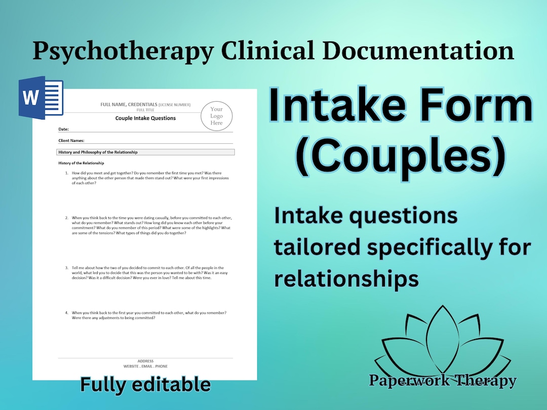 Intake Form (couples) - Psychotherapy Clinical Documentation - Etsy