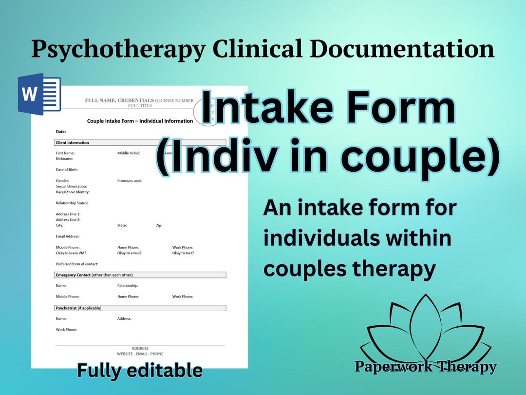 Intake Form (individuals Within a Couple) - Psychotherapy Clinical ...