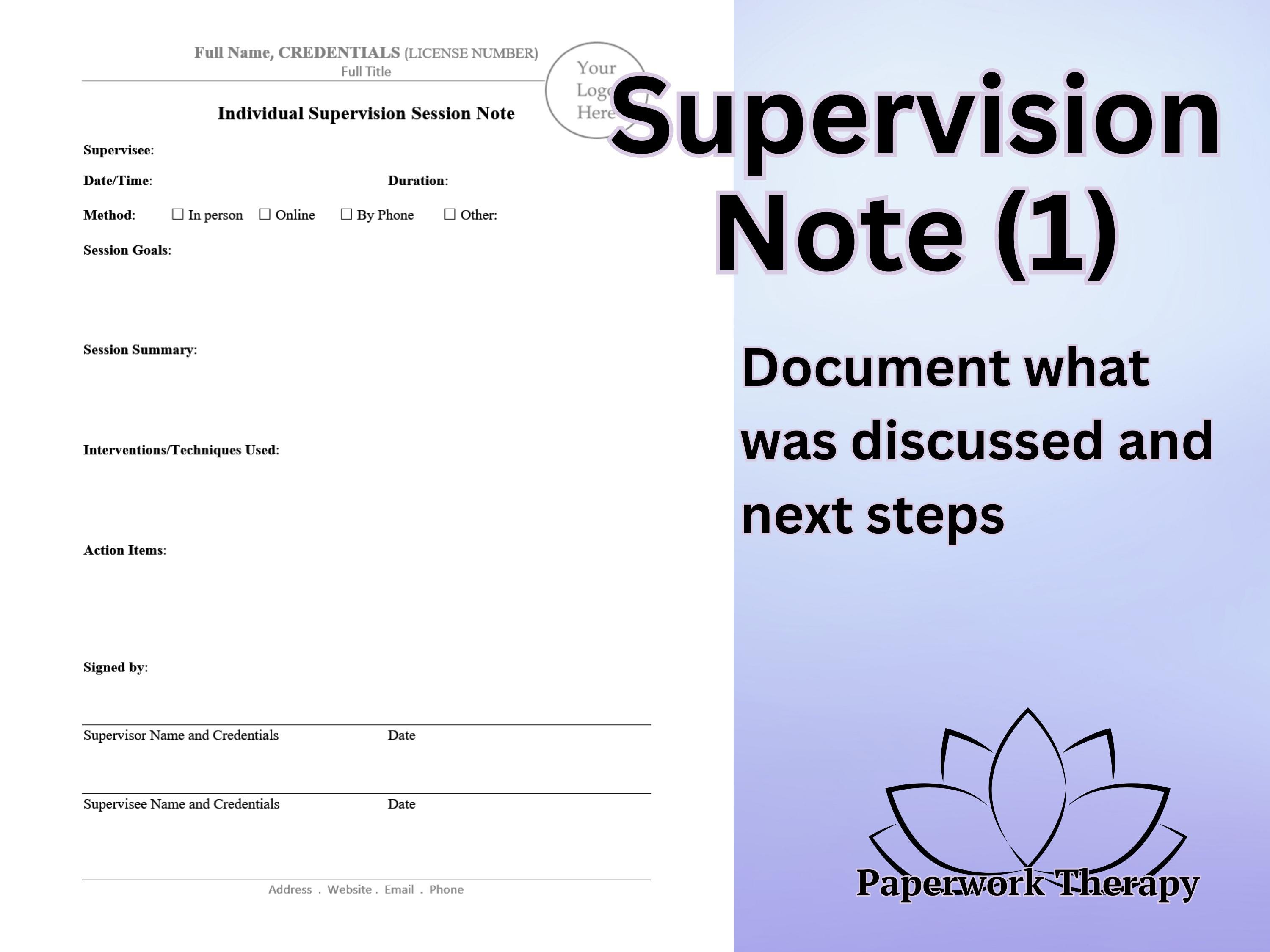Supervision Session Note 1 - Clinical Supervision Form - Etsy