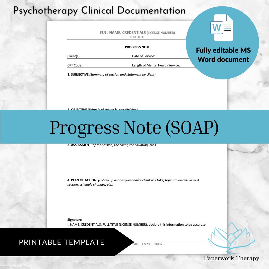 Progress Note (SOAP) - Psychotherapy Clinical Documentation - Etsy