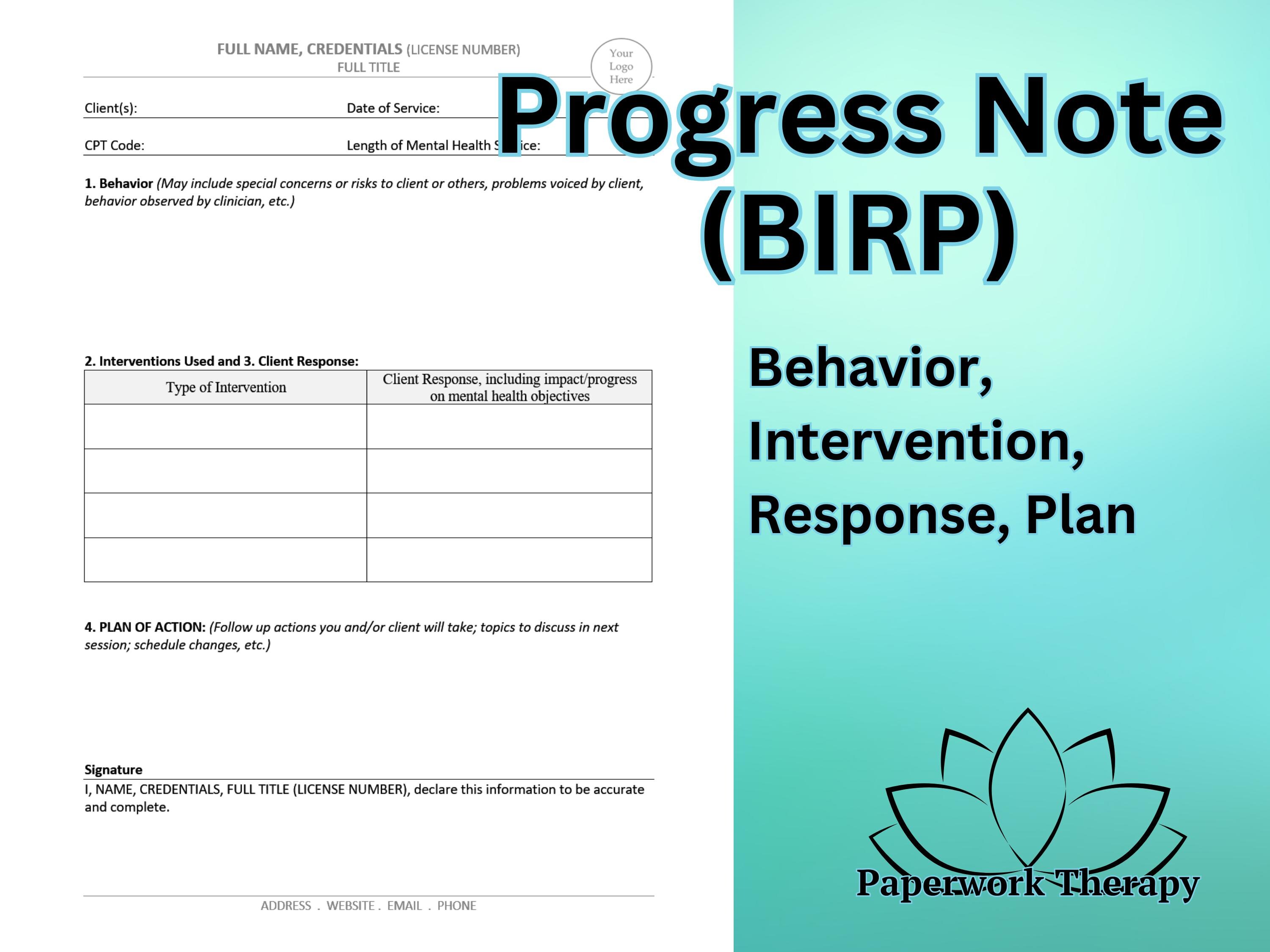 Progress Note (BIRP) - Psychotherapy Clinical Documentation - Etsy