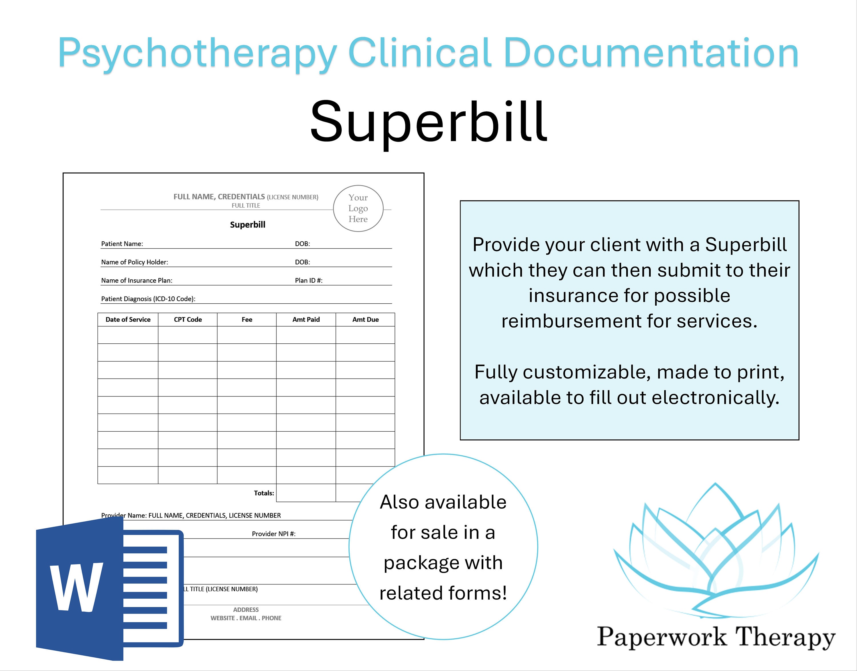 Therapy Form Superbill Etsy