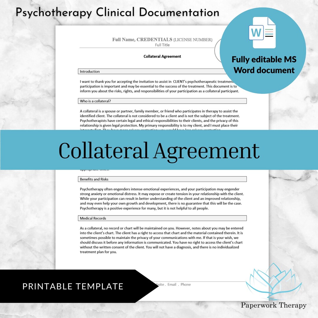 Collateral Agreement & Consent - Psychotherapy Clinical Documentation ...
