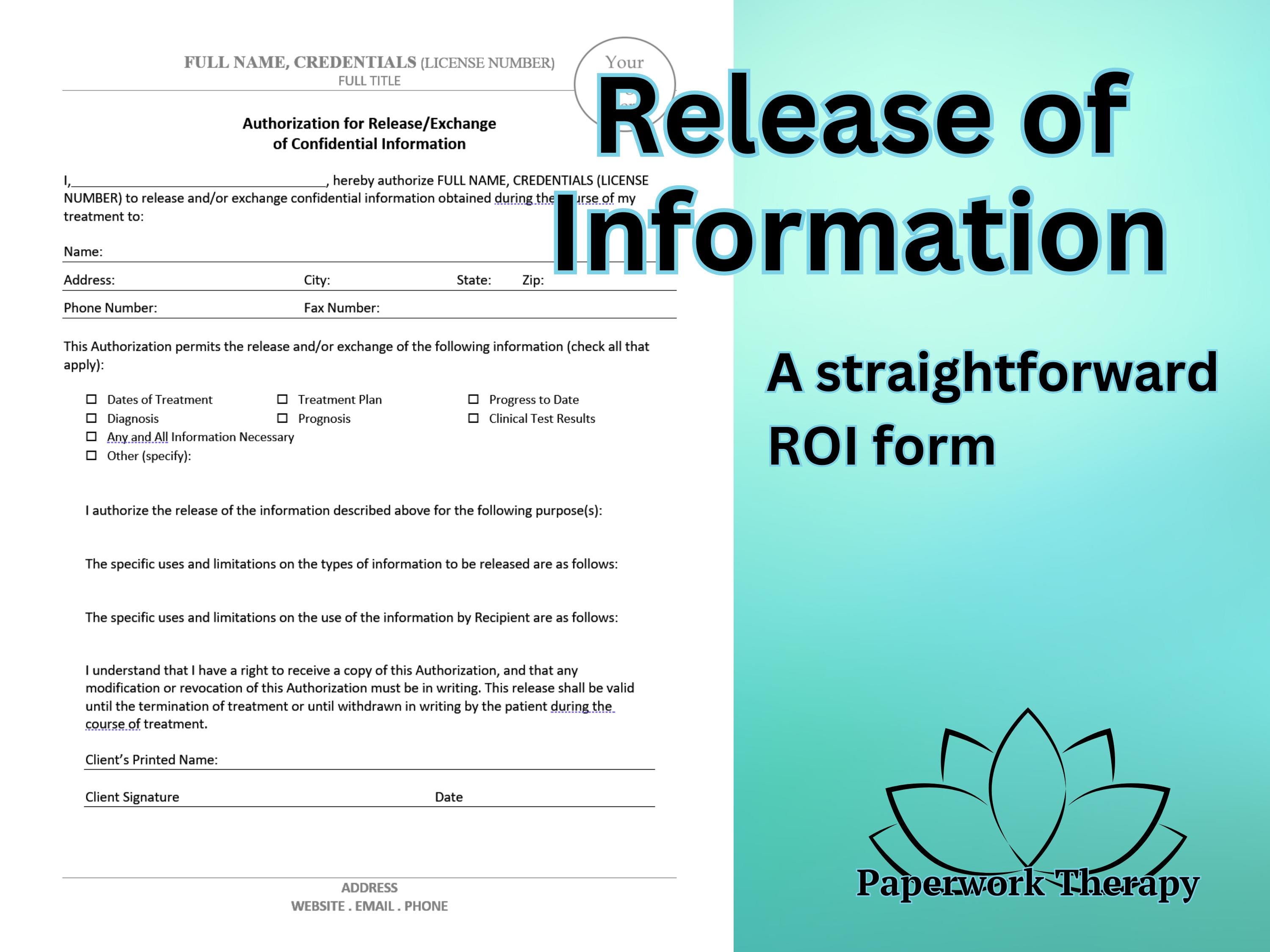 Release of Information - Psychotherapy Clinical Documentation - Etsy