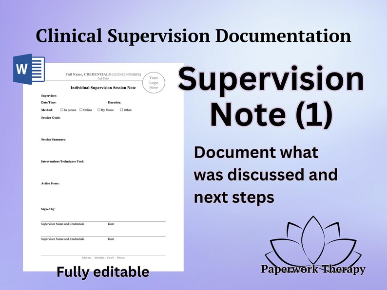 Supervision Session Note 1 - Clinical Supervision Form - Etsy
