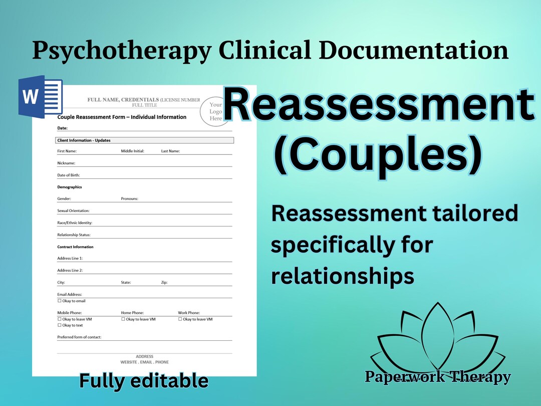 Reassessment Form (couples) - Psychotherapy Clinical Documentation - Etsy