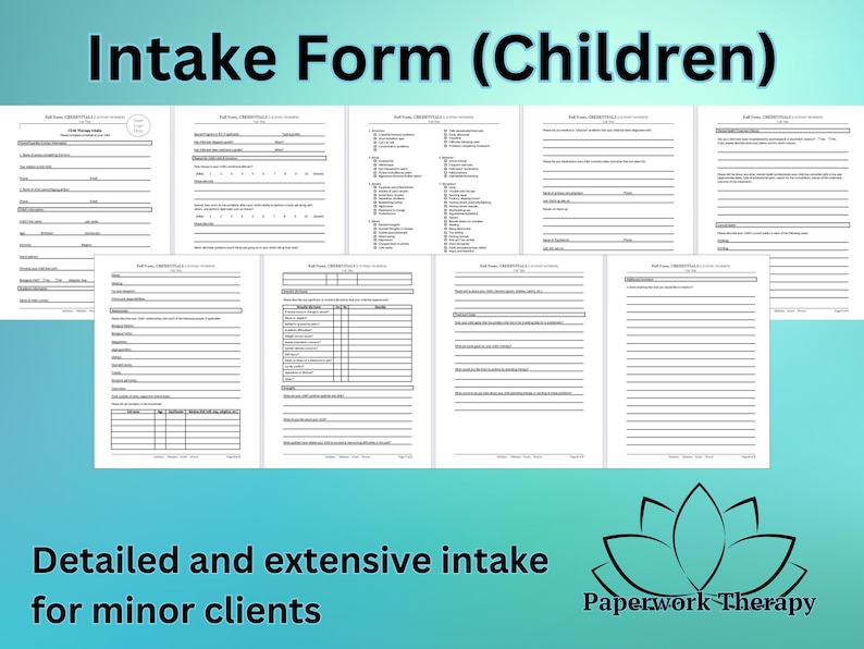 Intake Form (children) - Psychotherapy Clinical Documentation - Etsy