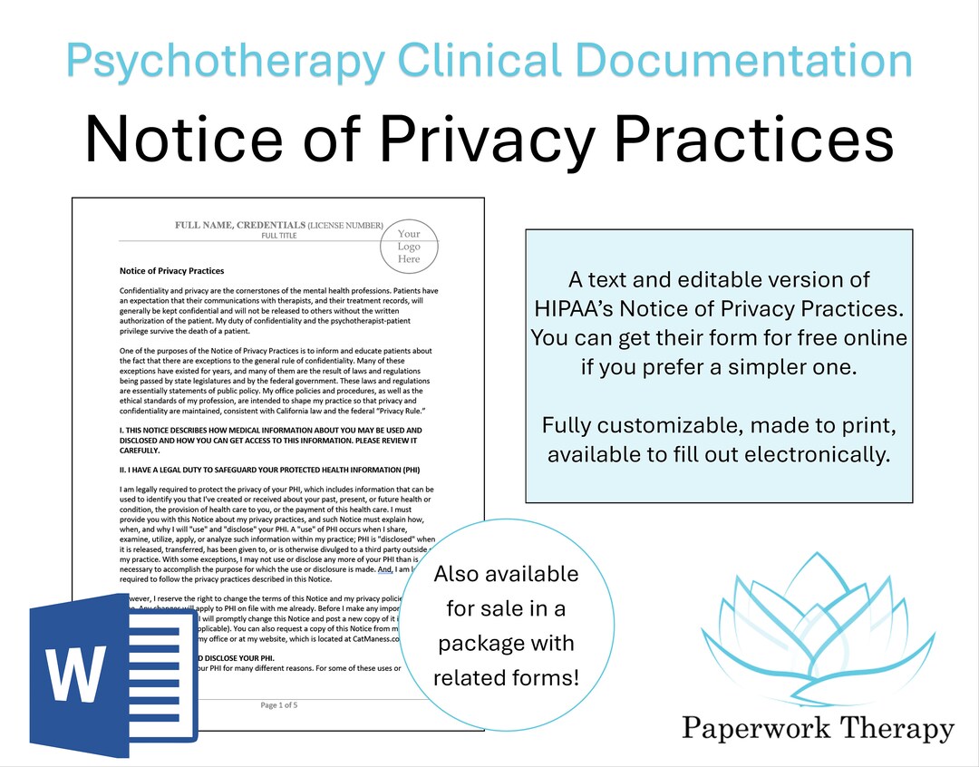 Therapy Form Notice of Privacy Practices - Etsy
