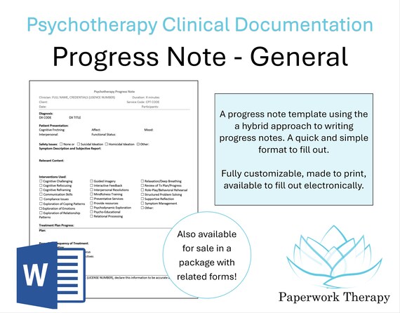 Therapy Form Progress Note general | Etsy