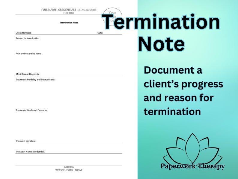 Termination Note - Psychotherapy Clinical Documentation - Etsy