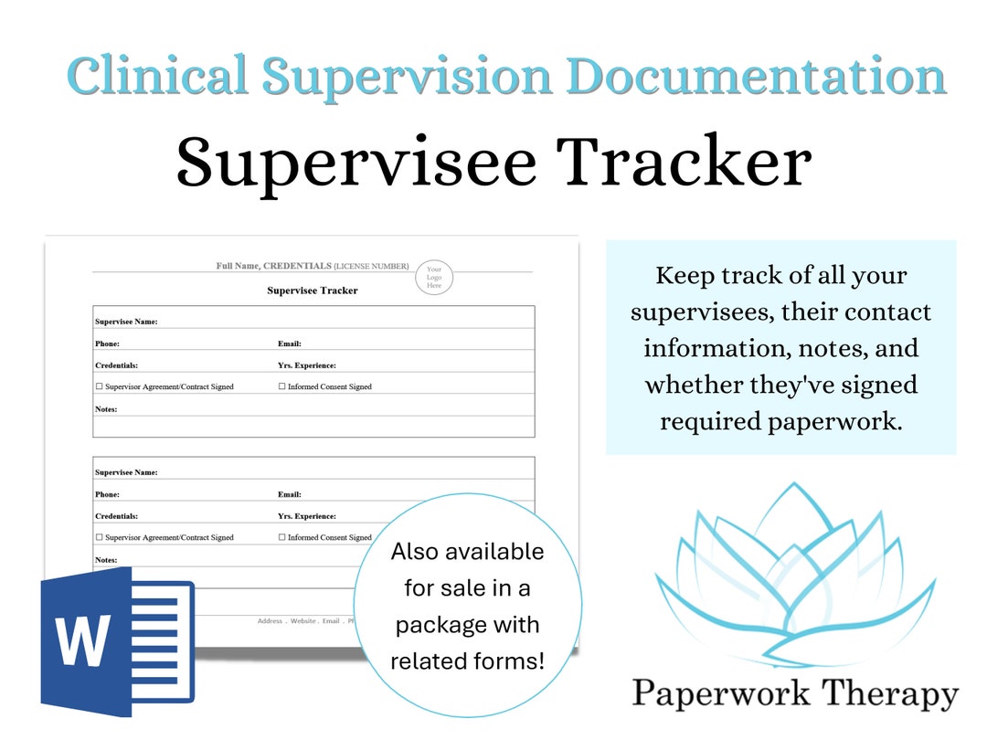 Clinical Supervision Form Supervisee Tracker - Etsy