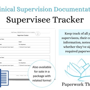 Clinical Supervision Form Supervisee Tracker - Etsy