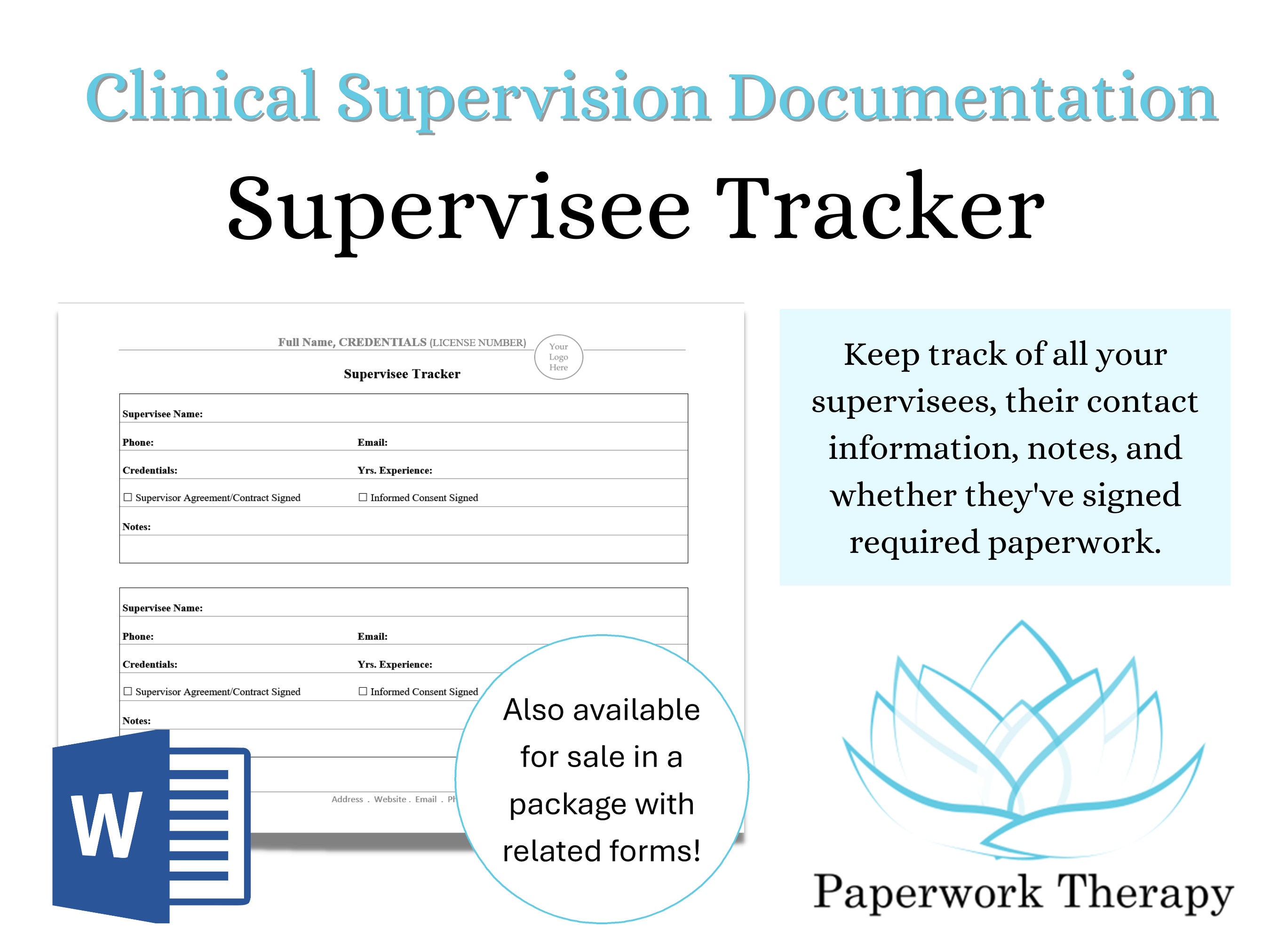 Clinical Supervision Form Supervisee Tracker - Etsy