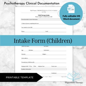 Intake Form (children) - Psychotherapy Clinical Documentation - Etsy