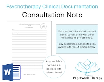 Therapy Contact Note, Fillable PDF Consultation Form, Therapy Note ...