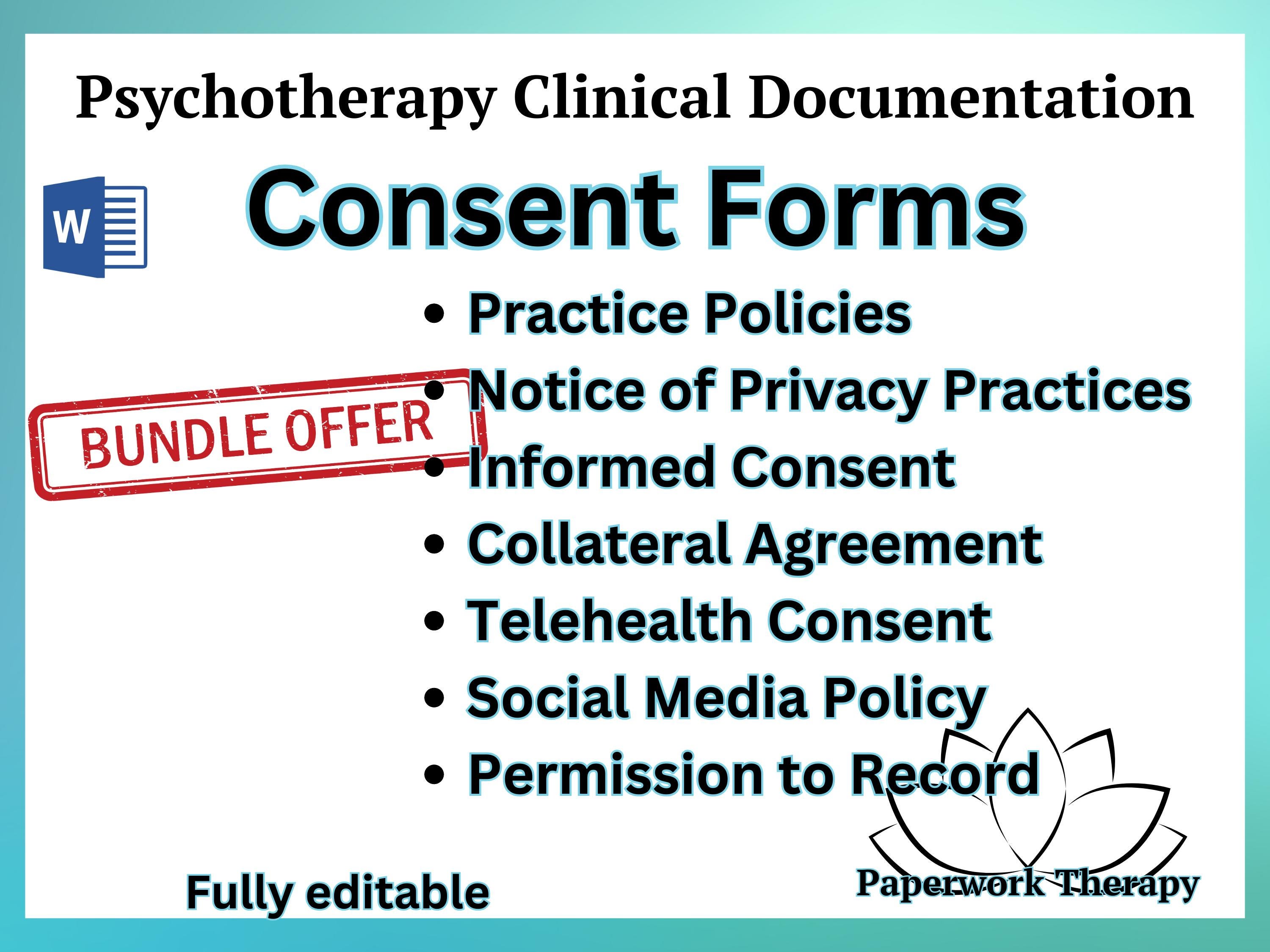 Consent Form Package - Psychotherapy Practice Forms - Etsy