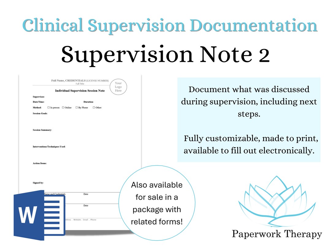 Clinical Supervision Form Supervision Session Note 2 - Etsy