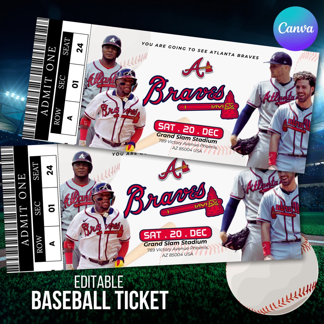 Atlanta Braves Ticket Template, Baseball Invitation, Printable Baseball ...