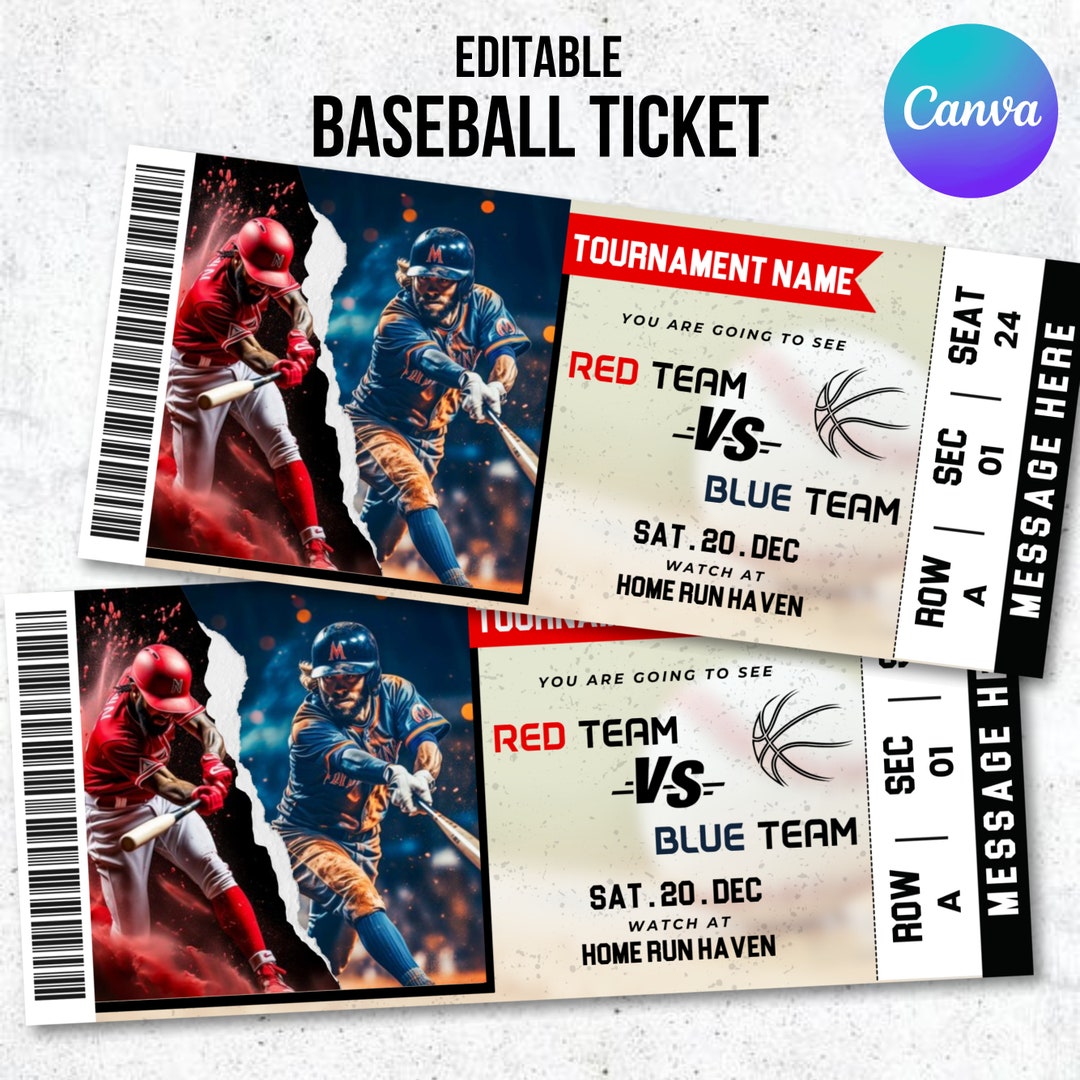 Editable Baseball Tickets, Sports Tickets Templates, Baseball Surprise ...