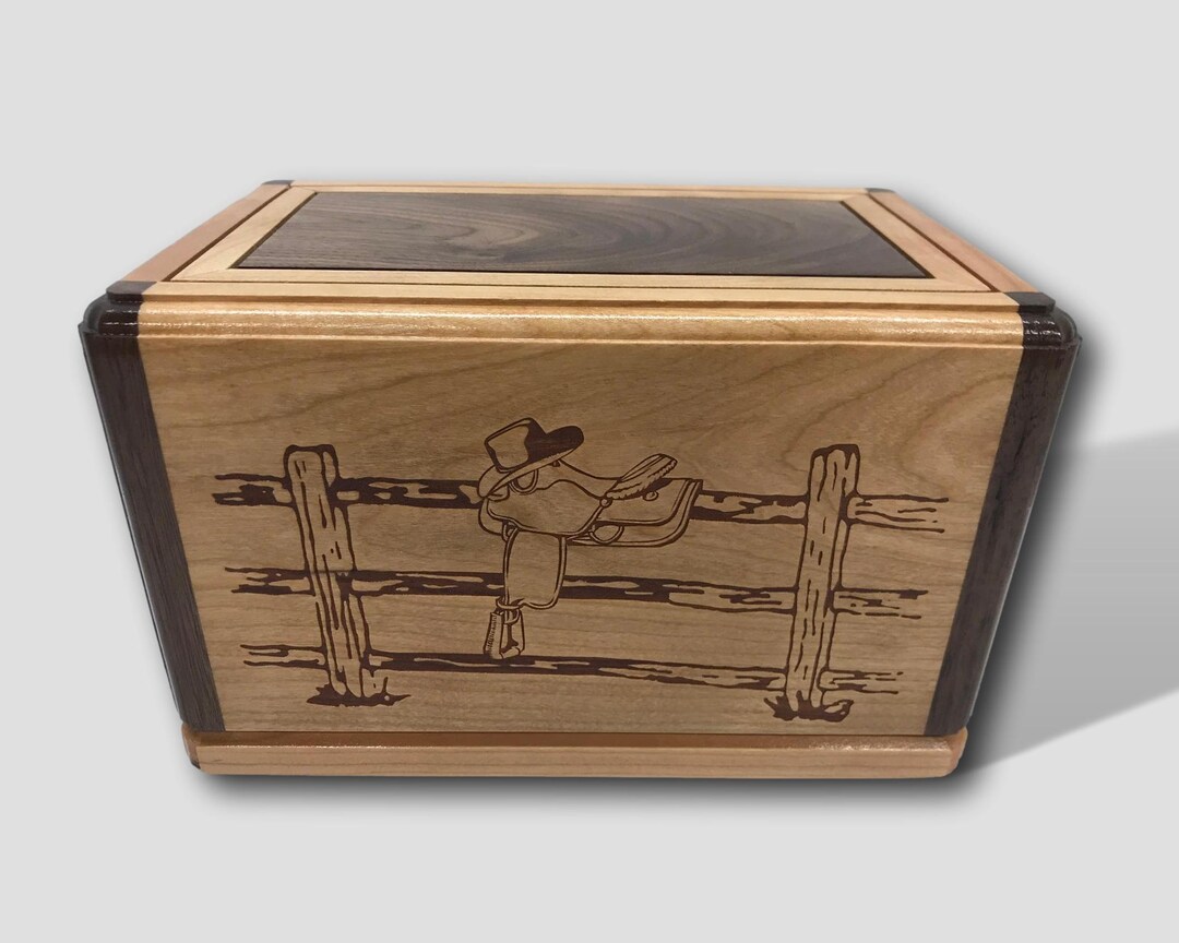 Wooden Cherry Handmade Saddle Urn Funeral Burial Cremation Box Engraved ...