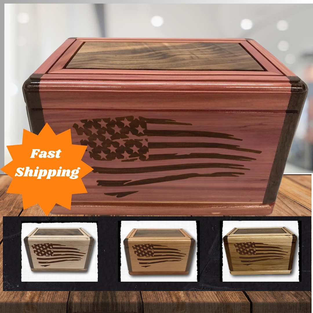 Wooden Flag Cremation Urn for Funeral, Custom Tattered Flag Box ...
