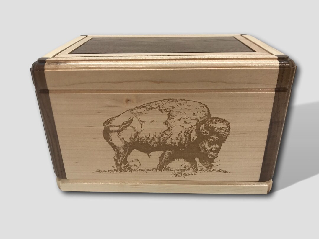 Engraved Bison buffalo Maple Walnut Wooden Handmade Burial Cremation ...