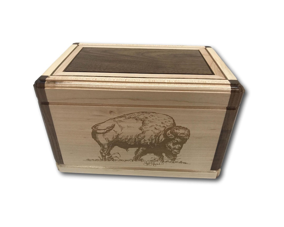 Engraved Bison (buffalo) Maple Walnut Wooden Hardwood Urn Box Handmade ...