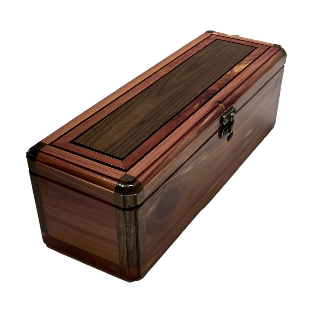 Red Cedar Wine Box Handmade Wooden Single Bottle Case Hinged Lid Metal ...