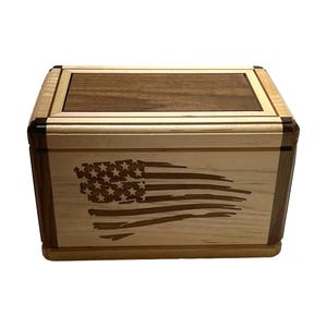 Engraved Tattered Flag Cremation Urn Maple Walnut Military Veteran ...