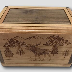 Engraved Moose Scene Wooden Cherry Handmade Burial Cremation Funeral ...