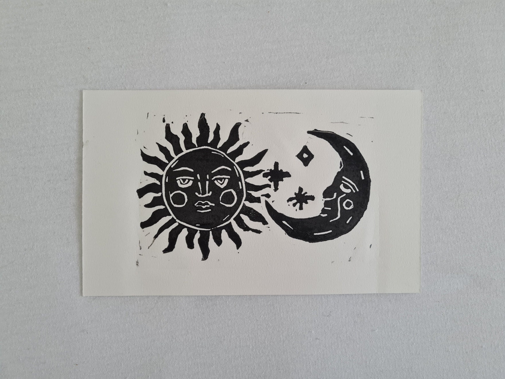 Sun and Moon Small Linocut Print - Etsy