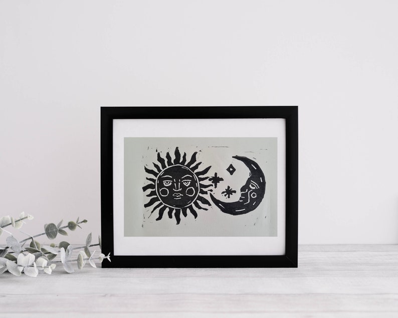 Sun and Moon Small Linocut Print - Etsy