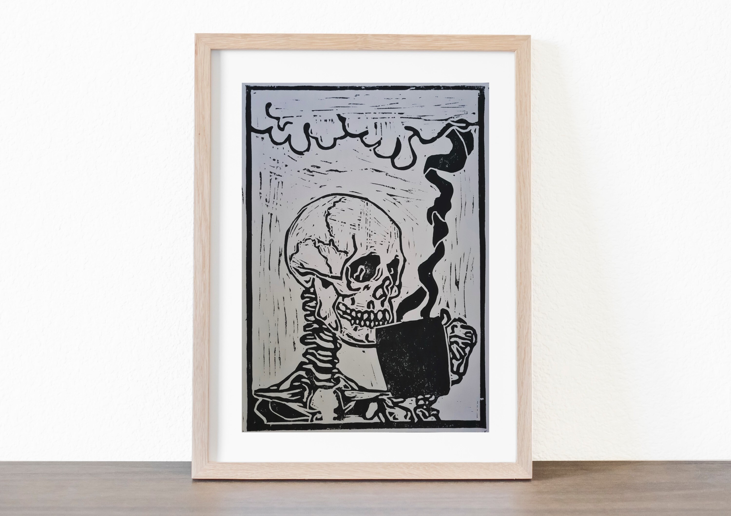 A4 Skeleton Linocut Print - Etsy