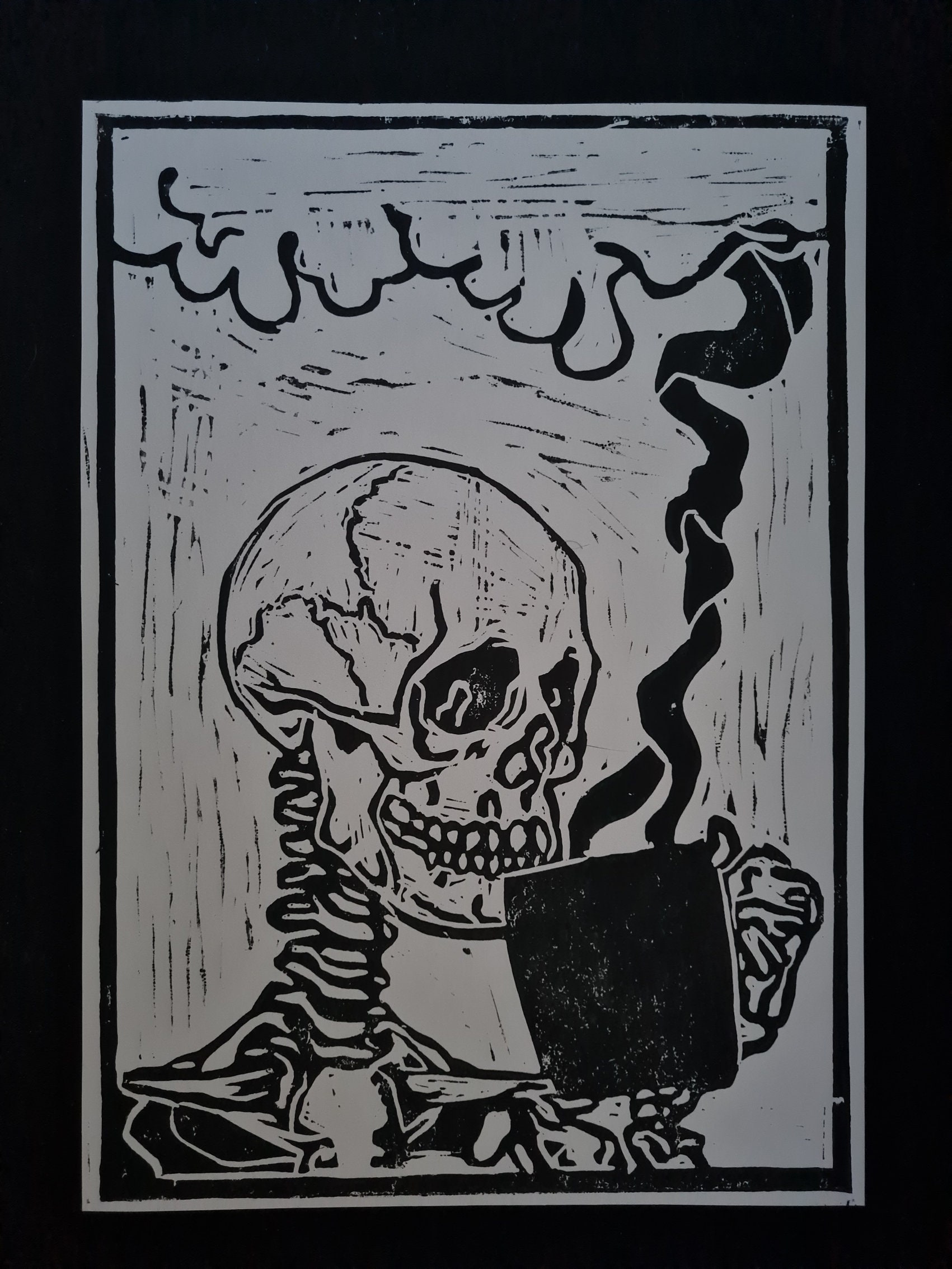 A4 Skeleton Linocut Print - Etsy