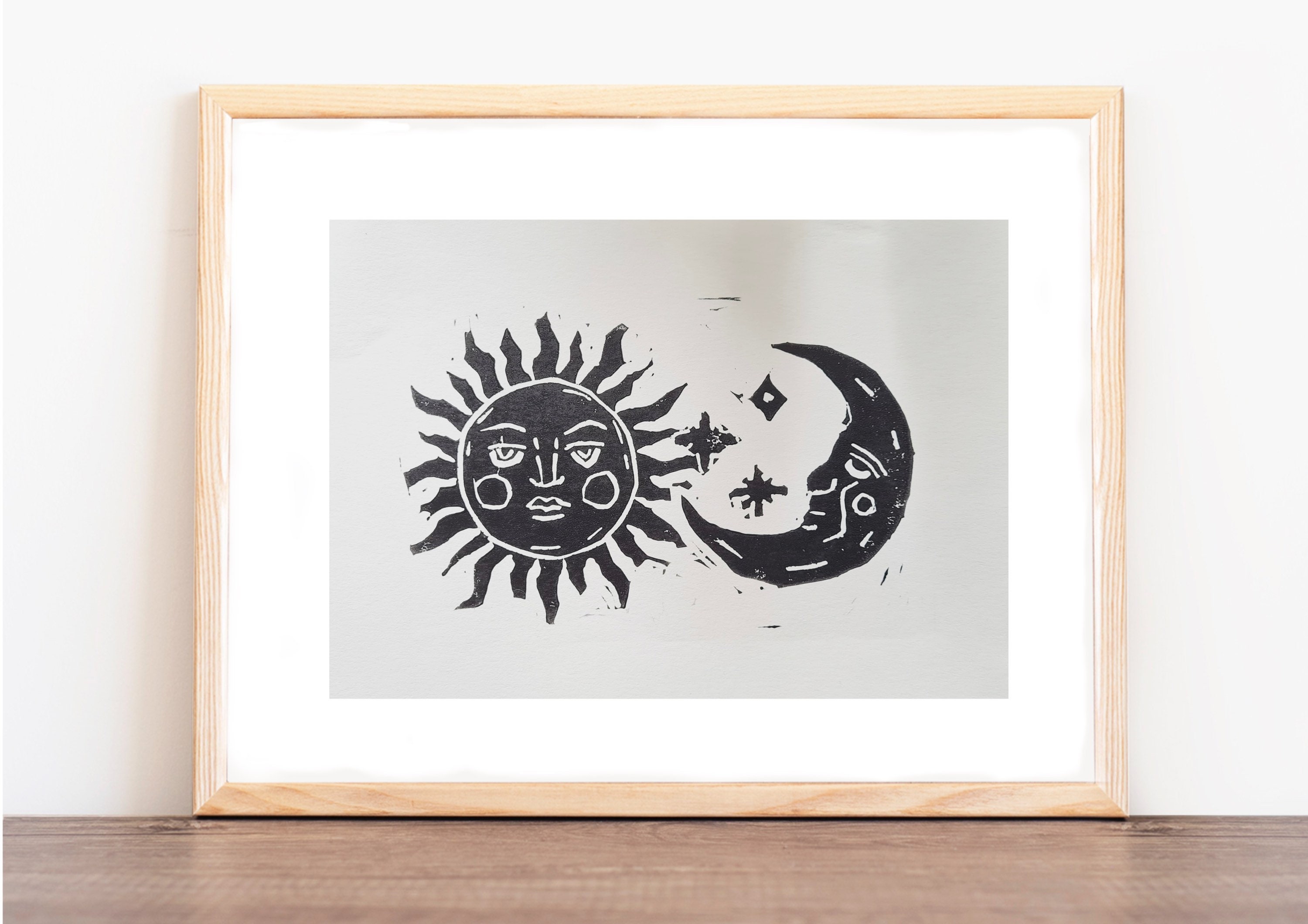 Sun and Moon Small Linocut Print - Etsy